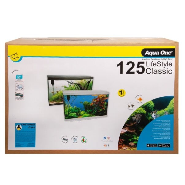 AQUA ONE LIFESTYLE CLASSIC 125 COMPLETE GLASS AQUARIUM 80CM 125L SATIN ...